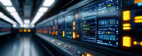 Advanced Technology Glowing Screens In Futuristic Server Room Displaying Complex Data Analysis
