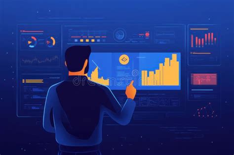 Businessman Analyzing Financial Charts And Graphs On Digital Screen Stock Illustration