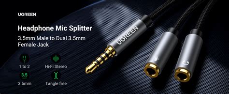 Ugreen 30619 Headphone Splitter 35mm 2 Female To 1 Male Mic And Audio