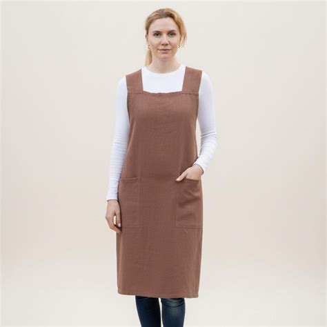 Linen Japanese Cross Back Apron With Pockets Pinafore Crossback Apron