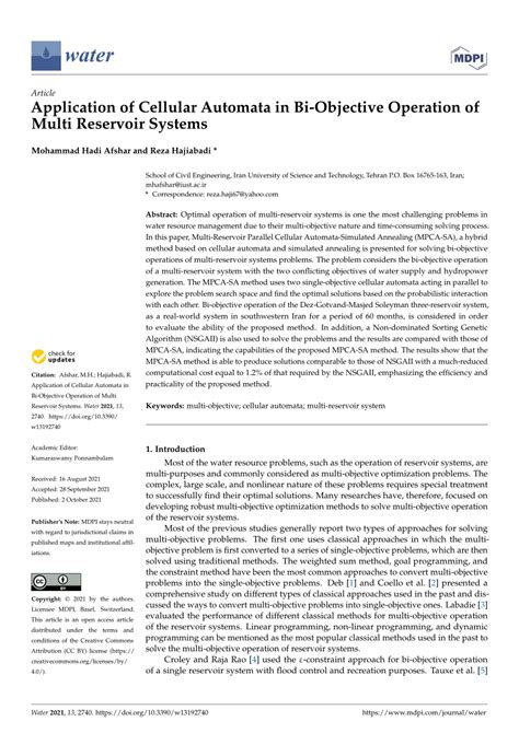 Pdf Application Of Cellular Automata In Bi Objective Operation Of Multi Reservoir Systems