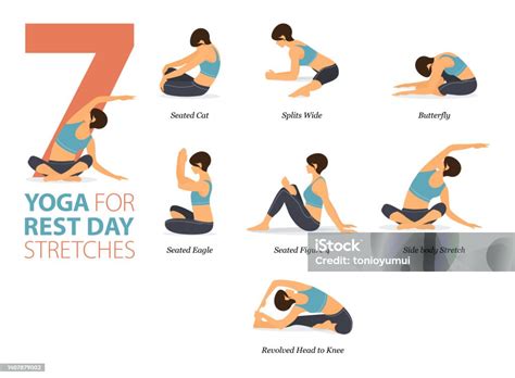 7 Поз Йоги Или Позы Асаны Для Тренировки В Концепции Дня Отдыха Женщины