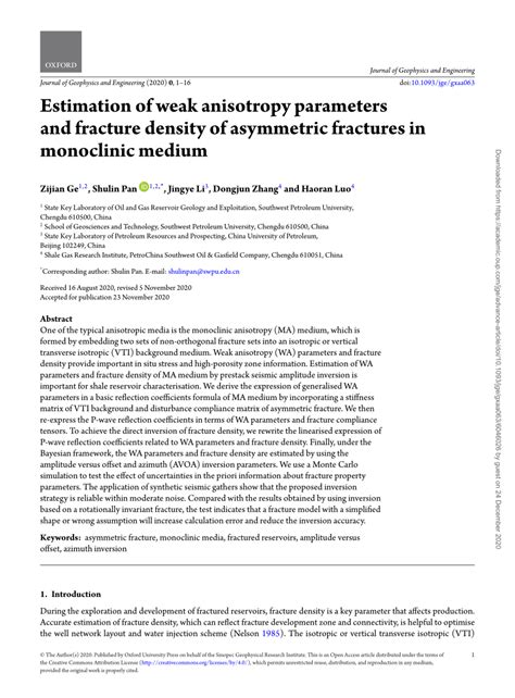 Pdf Estimation Of Weak Anisotropy Parameters And Fracture Density Of