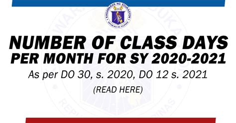 Deped Number Of Class Days For Sy 2020 2021 Do 30 S 2020 Do 12 S