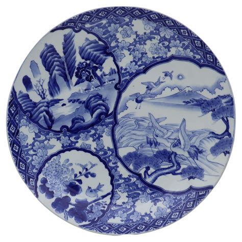 Large Pair Of Japanese Blue And White Porcelain Chargers For Sale At