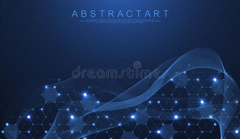 Technology Abstract Lines And Dots Connect Background With Hexagons Hexagon Grid Stock Vector