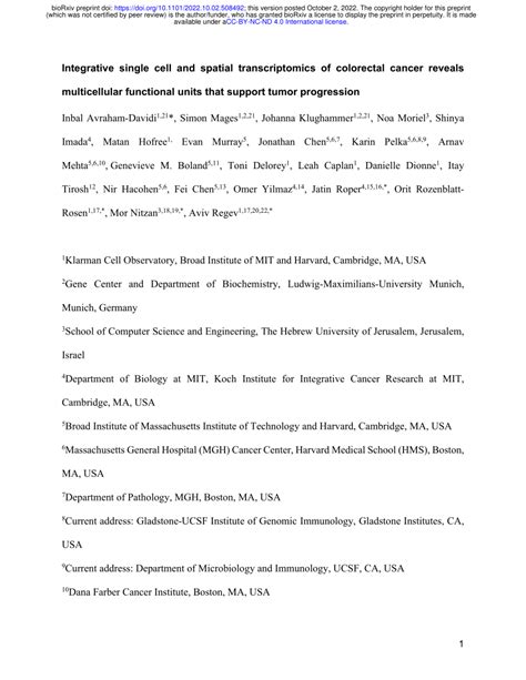 Pdf Integrative Single Cell And Spatial Transcriptomics Of Colorectal