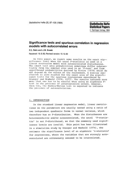Pdf Significance Tests And Spurious Correlation In Regression Models