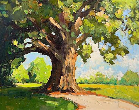 Oak Tree Painting Summer Landscape Original Art Oak Forest Impasto