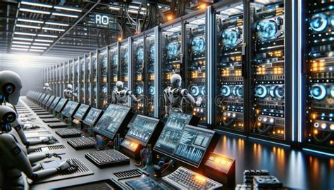 Data Center Multiple Rows Of Operational Server Racks Concept Of Cloud Computing Artificial