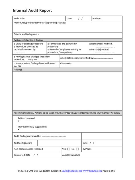 Internal Audit Form Pdf
