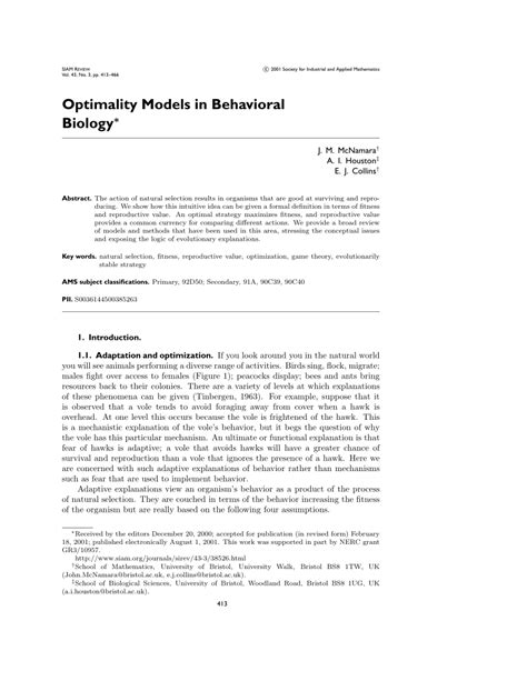 Pdf Optimality Models In Behavioral Biology
