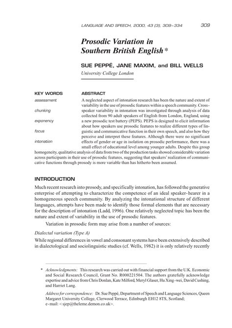 Pdf Prosodic Variation In Southern British English