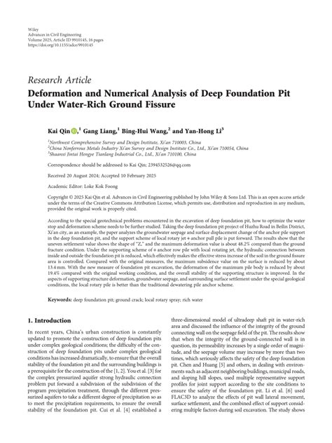 Pdf Deformation And Numerical Analysis Of Deep Foundation Pit Under