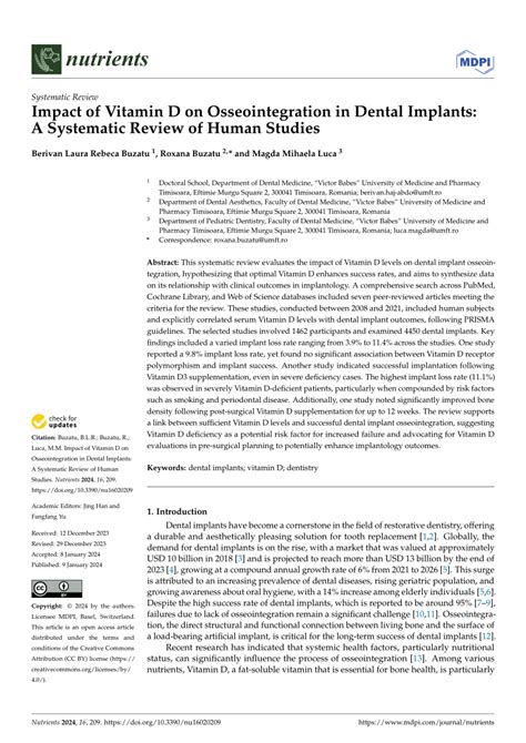 Pdf Impact Of Vitamin D On Osseointegration In Dental Implants A Systematic Review Of Human