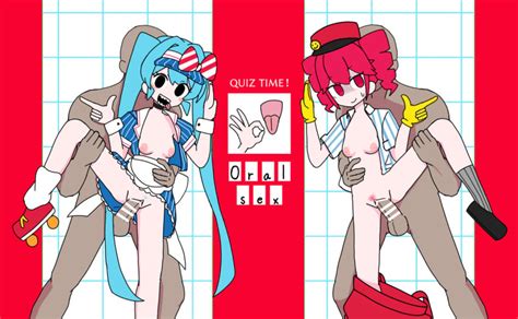 Rule 34 Accurate Art Style Blue Eyes Blue Hair Female Hatsune Miku Kasane Teto Leg Grab Light