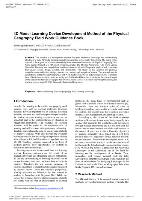 Pdf 4d Model Learning Device Development Method Of The Physical Geography Field Work Guidance Book