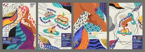 Premium Vector Abstract Art Posters Set Trendy Paintings With Geometric Pattern And Female