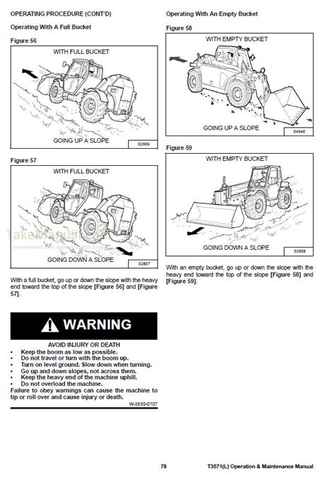 Bobcat T3571 T3571L Operation Maintenance Manual Telescopic Handler A8HF13000 A8H613000