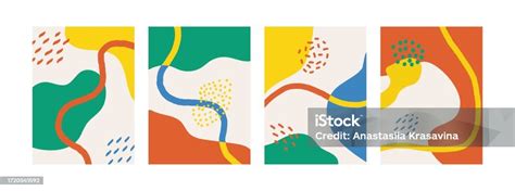 순진한 그루비 추상적 인 모양이 설정되었습니다 잔인한 현대 인물 서클 타원형 물결 패턴 스위스 디자인 미학 트렌디한 복고풍 브루탈리스트 스타일의 기하학적 포스터