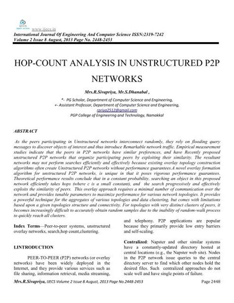 Hop Count Analysis In Unstructured P2p Networks Ijecs