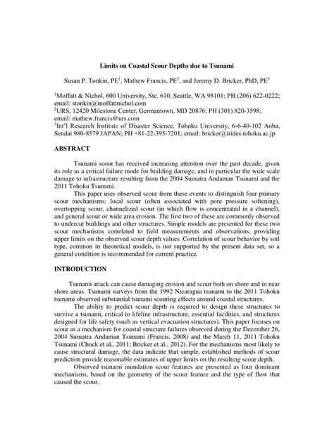 Pdf Limits On Coastal Scour Depths Due To Tsunami