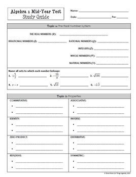 Algebra 1 First Semester Test Midterm And Study Guide By All Things Algebra