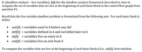solved 2 dataflow analysis live variables a use the