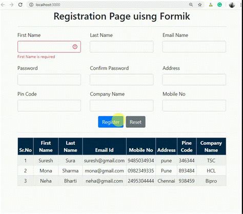 Registration Page In React Using Formik Web Api And Sql