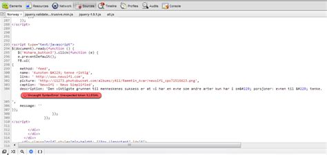 jquery facebook share javascript is not working with norwegian text