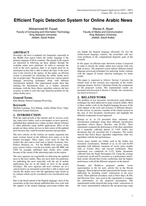 Pdf Efficient Topic Detection System For Online Arabic News