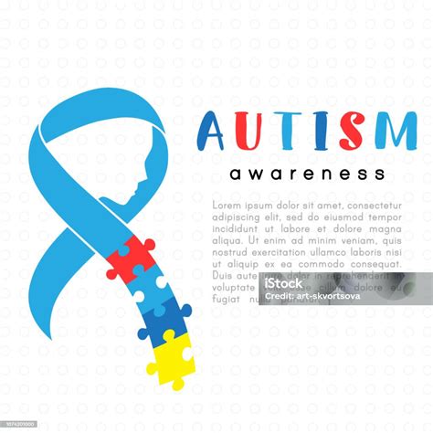 세계 자폐증 인식의 날입니다 블루 리본 얼굴 벡터 배경으로 다채로운 퍼즐 자폐증의 상징입니다 의료 평면 그림입니다 건강 관리 자폐증에 대한 스톡 벡터 아트 및 기타 이미지