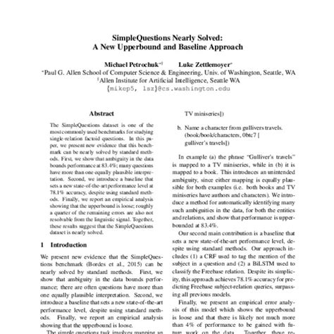 Simplequestions Nearly Solved A New Upperbound And Baseline Approach Acl Anthology