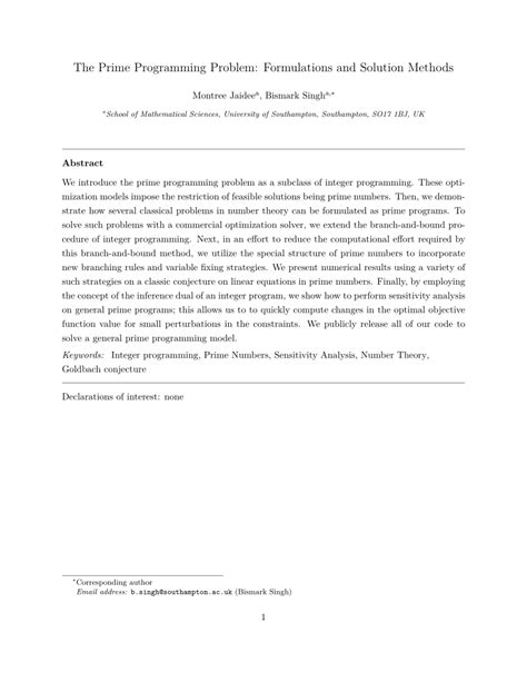 Pdf The Prime Programming Problem Formulations And Solution Methods