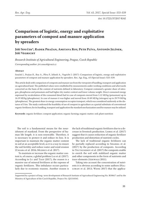 Pdf Comparison Of Logistic Energy And Exploitative Parameters Of Compost And Manure