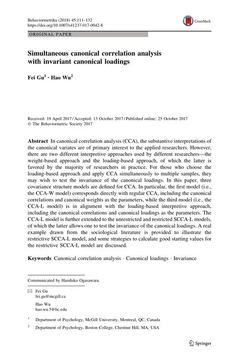 Pdf Simultaneous Canonical Correlation Analysis With Invariant