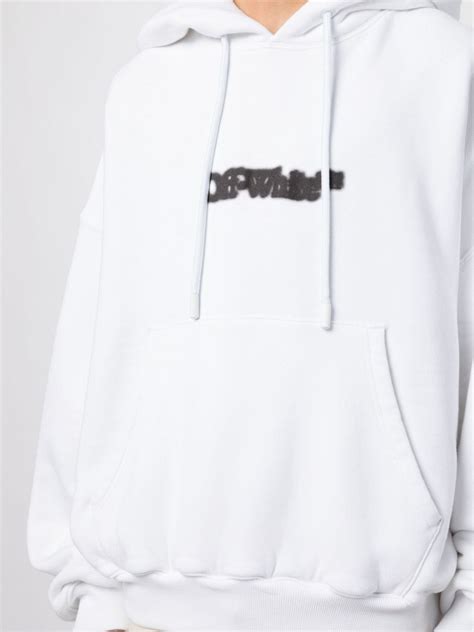 Off White Logo Print Drawstring Hoodie Farfetch