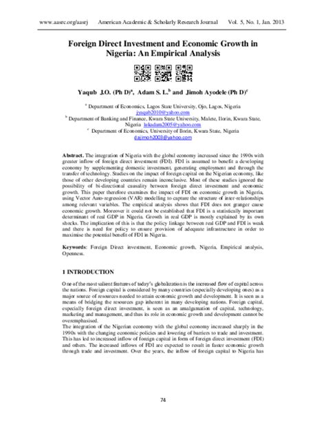 Pdf Foreign Direct Investment And Economic Growth In Nigeria An Empirical Analysis