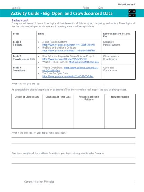 Activity Guide Big Open And Crowdsourced Data Unit 9 Lesson 5 Pdf