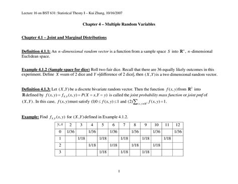 multiple random variables statistical theory i review sheet bst