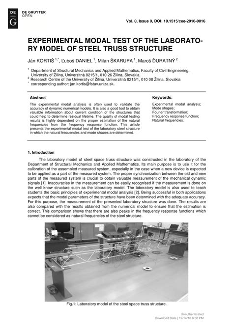 Pdf Experimental Modal Test Of The Laboratory Model Of Steel Truss