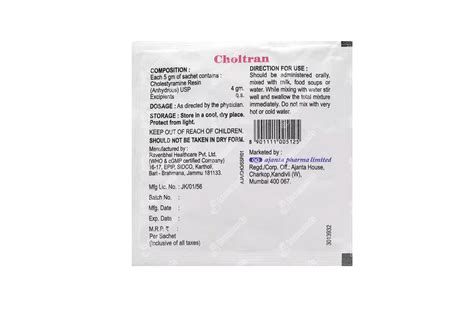 Choltran 4 Gm Sachet 5 Gm Uses Side Effects Dosage Price Truemeds