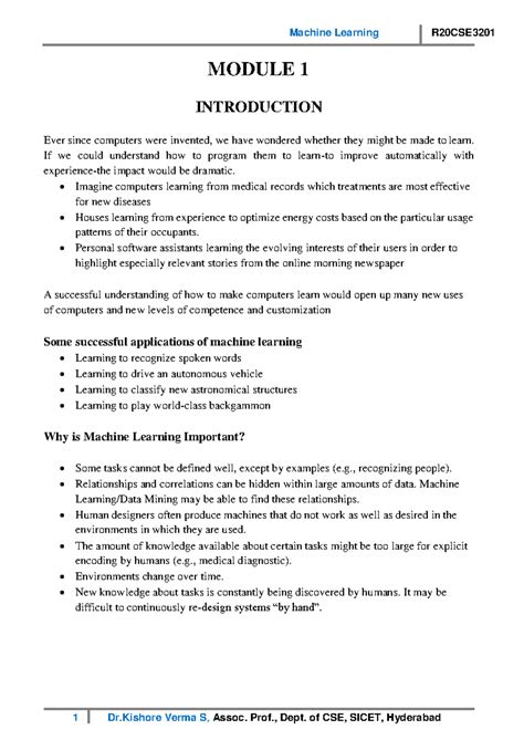 Ml Unit I Notes Module 1 Introduction Ever Since Computers Were