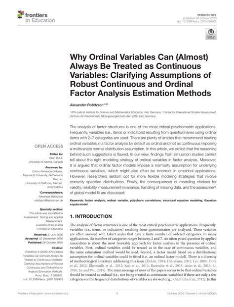 Pdf Why Ordinal Variables Can Almost Always Be Treated As