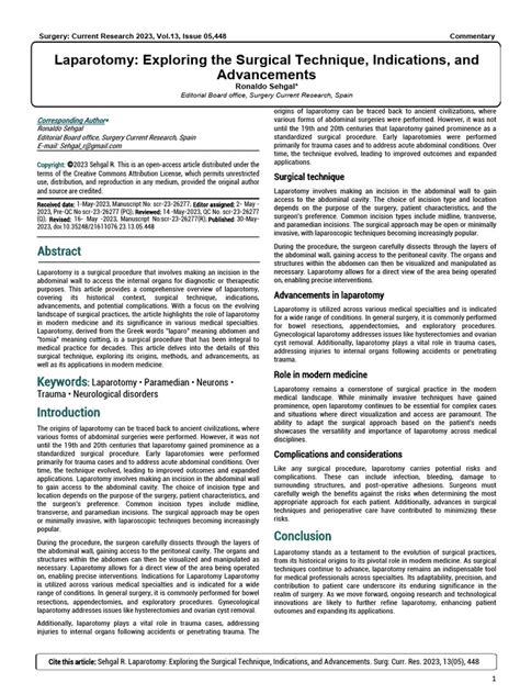 Laparotomy Exploring The Surgical Technique Indications And