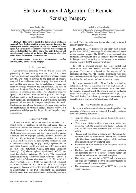 Pdf Shadow Removal Algorithm For Remote Sensing Imagery