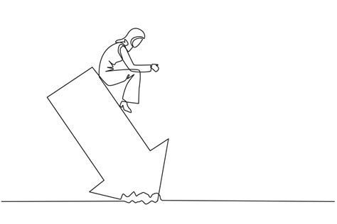 Continuous One Line Drawing Sluggish Arabian Businesswoman Sits