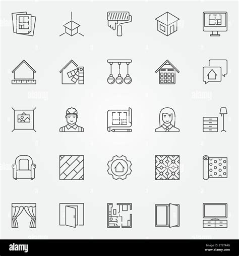 Interior Design Icons Set Vector Architecture Symbols For Design