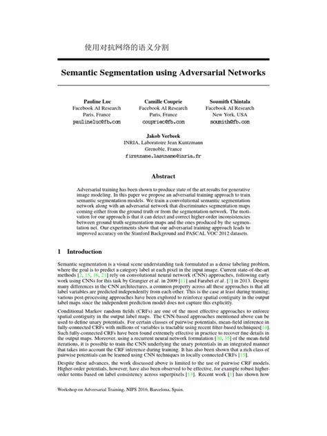 2016semantic Segmentation Using Adversarial Networks Pdf Image