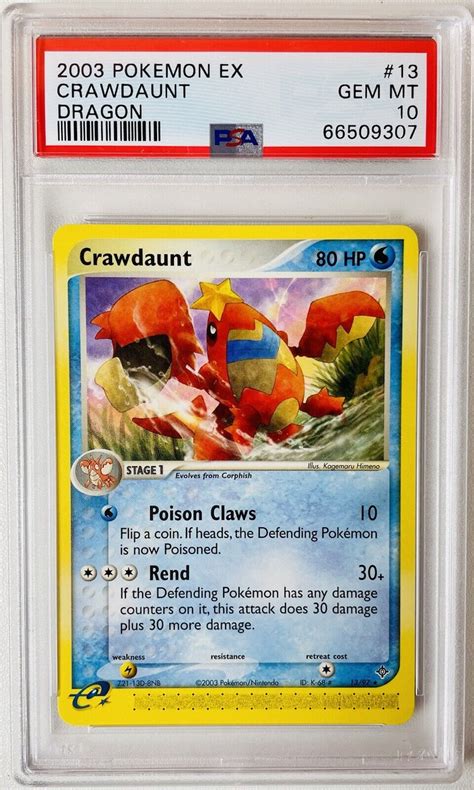 2003 Pokemon Psa 10 Gem Mint Rare Ex Dragon Crawdaunt 1397 Non Holo